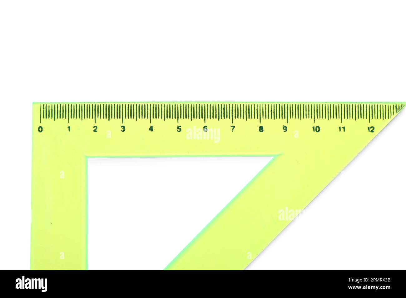 Yellow triangle plastic ruler on white background Stock Photo - Alamy