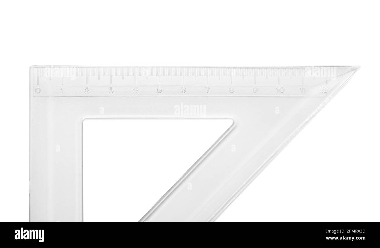 Transparent triangle plastic ruler on white background Stock Photo - Alamy
