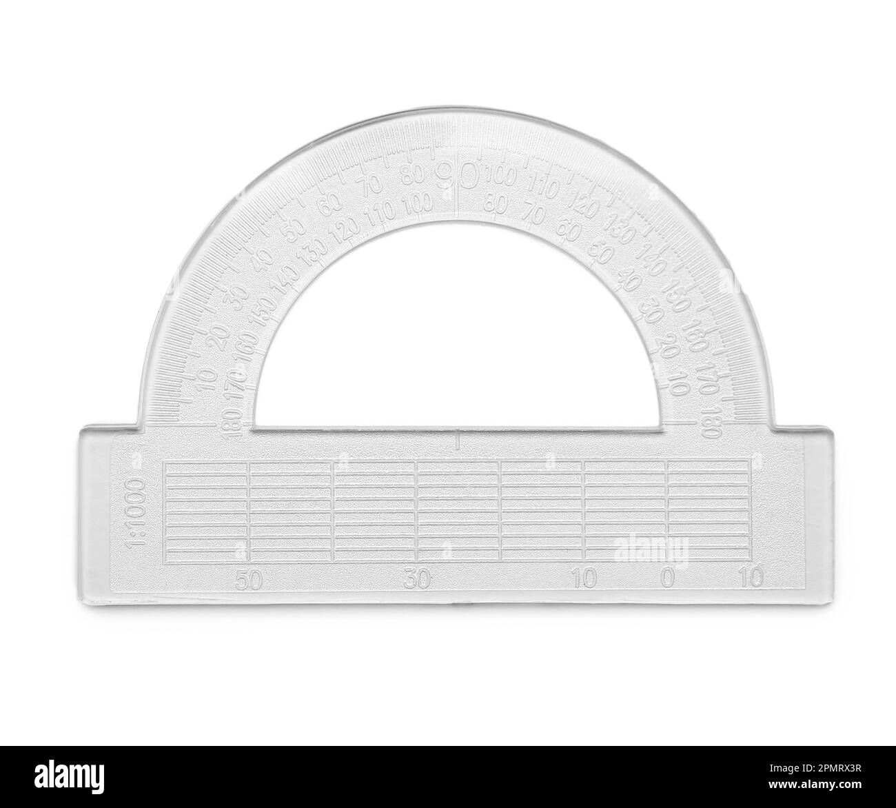 Plastic protractor on white background Stock Photo - Alamy