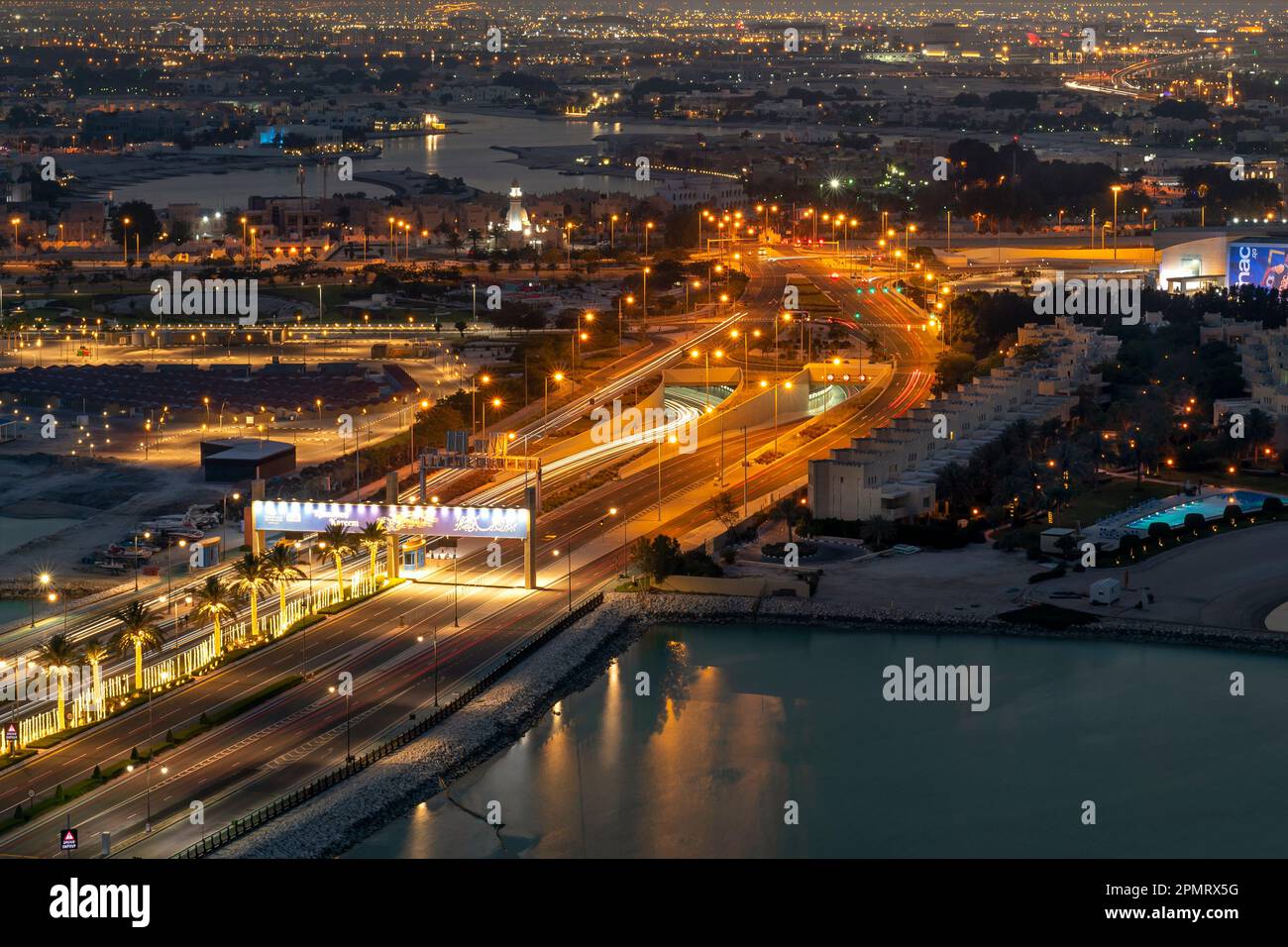 Pearl Qatar Bridge and underpass aerial view Stock Photo - Alamy