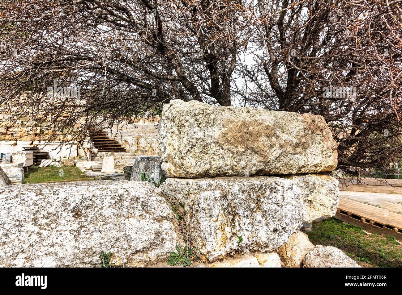 Ruins in the archaeological site of Eleusis in Attica Greece. Eleusina ...