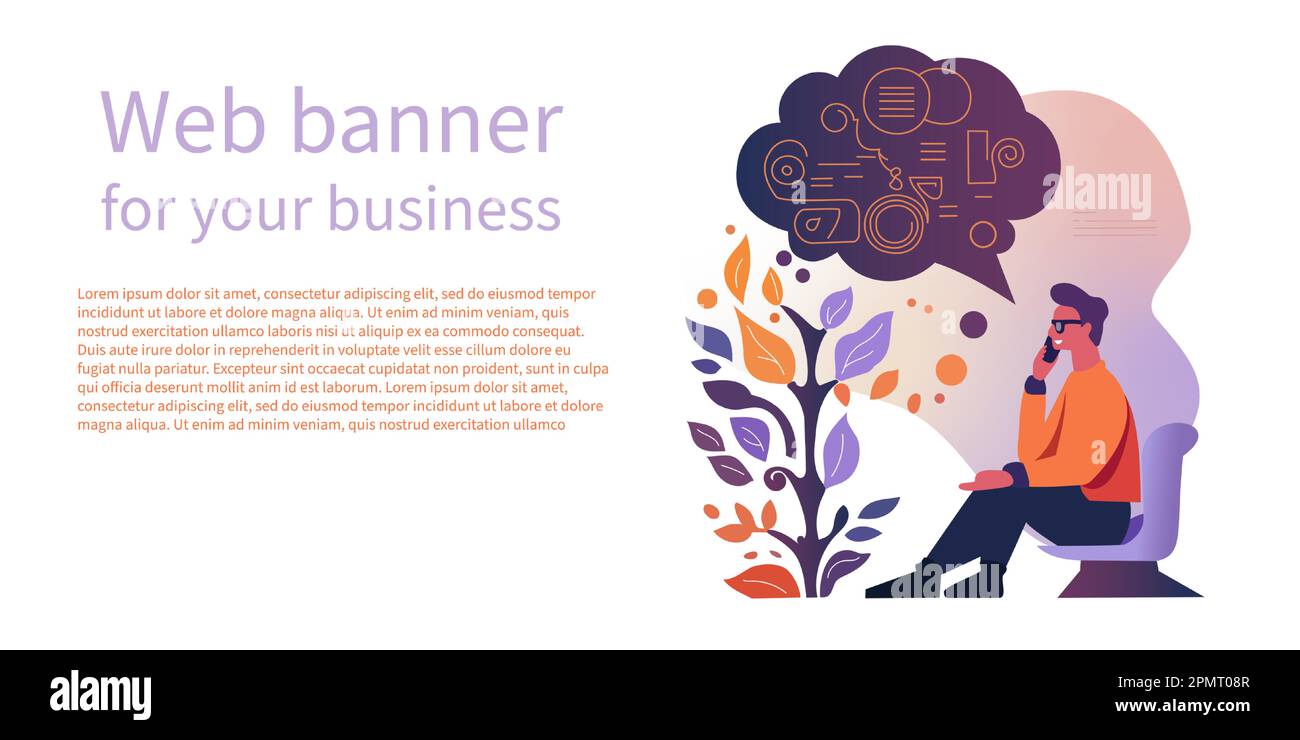 Web banner Man communicating with robot. man communicating with ...