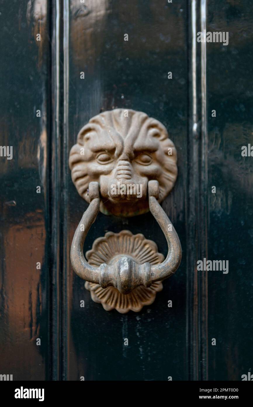 Brass decorative door knocker handle Stock Photo - Alamy
