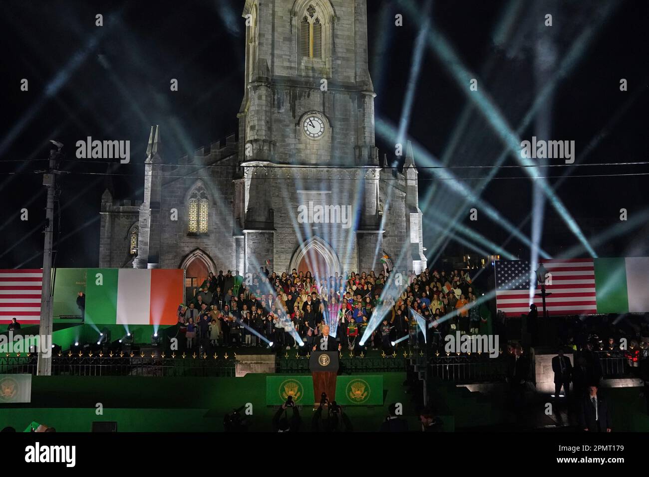 US President Joe Biden delivers a speech at St Muredach's Cathedral in ...