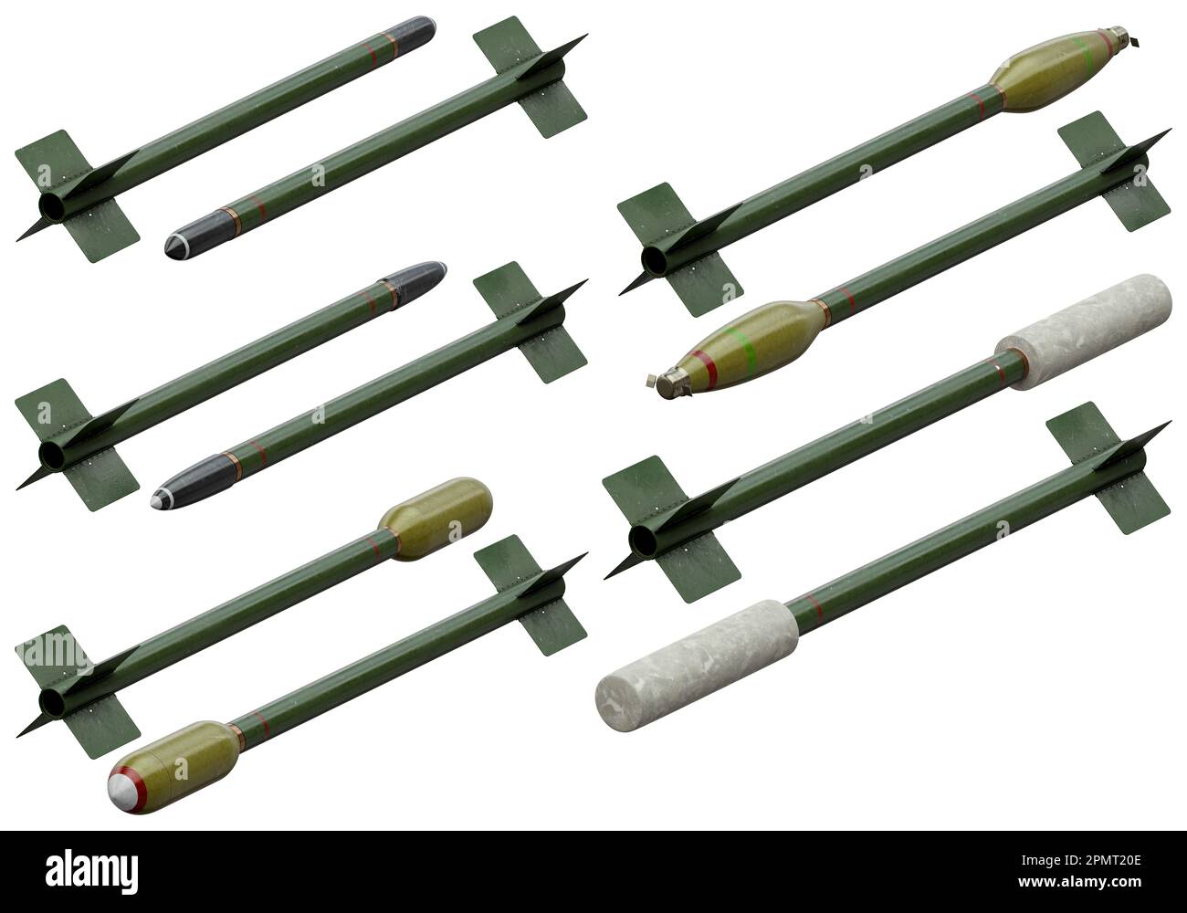 3d render illustration of a aircraft rockets set from world war era in ...