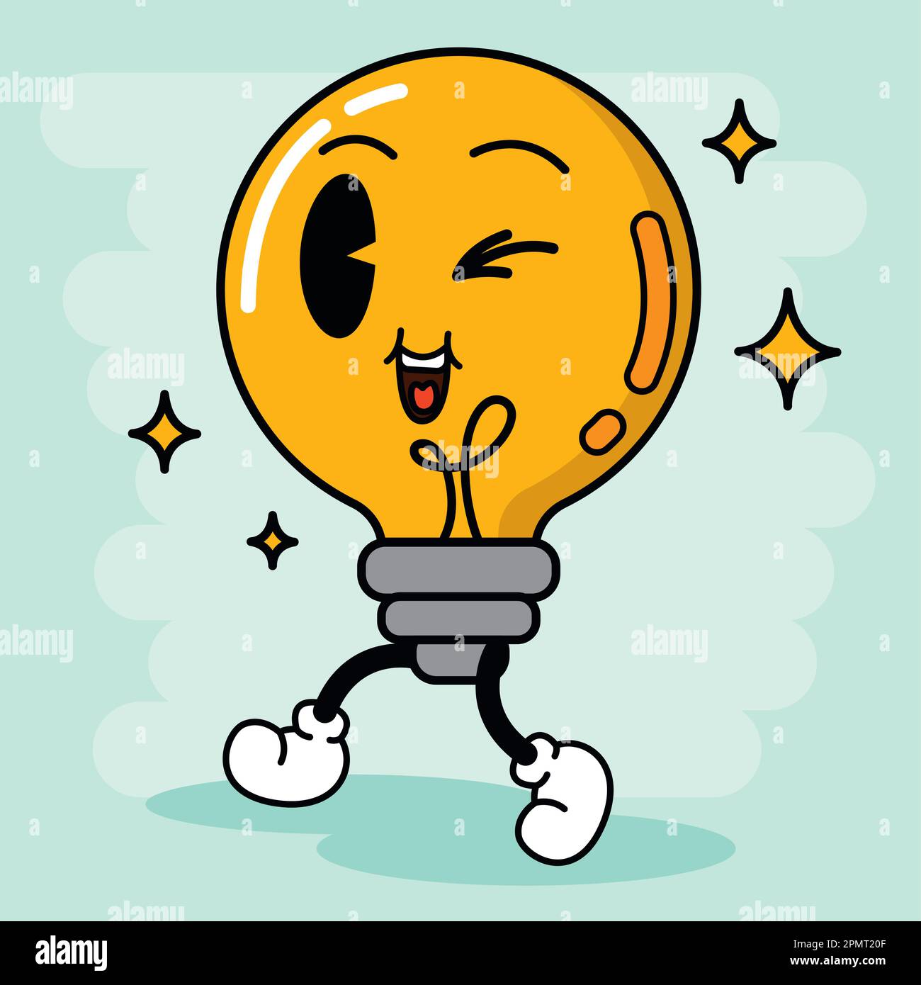 Isolated colored happy lightbulb traditional cartoon character Vector ...