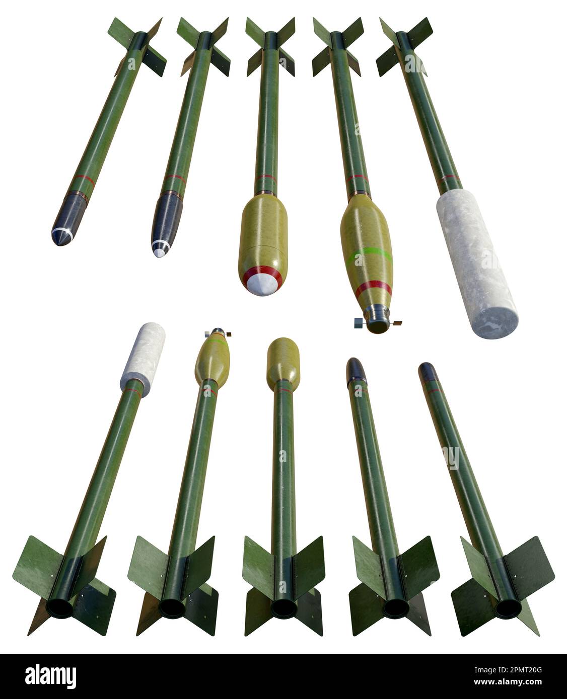 3d render illustration of a different aircraft rockets set from world ...