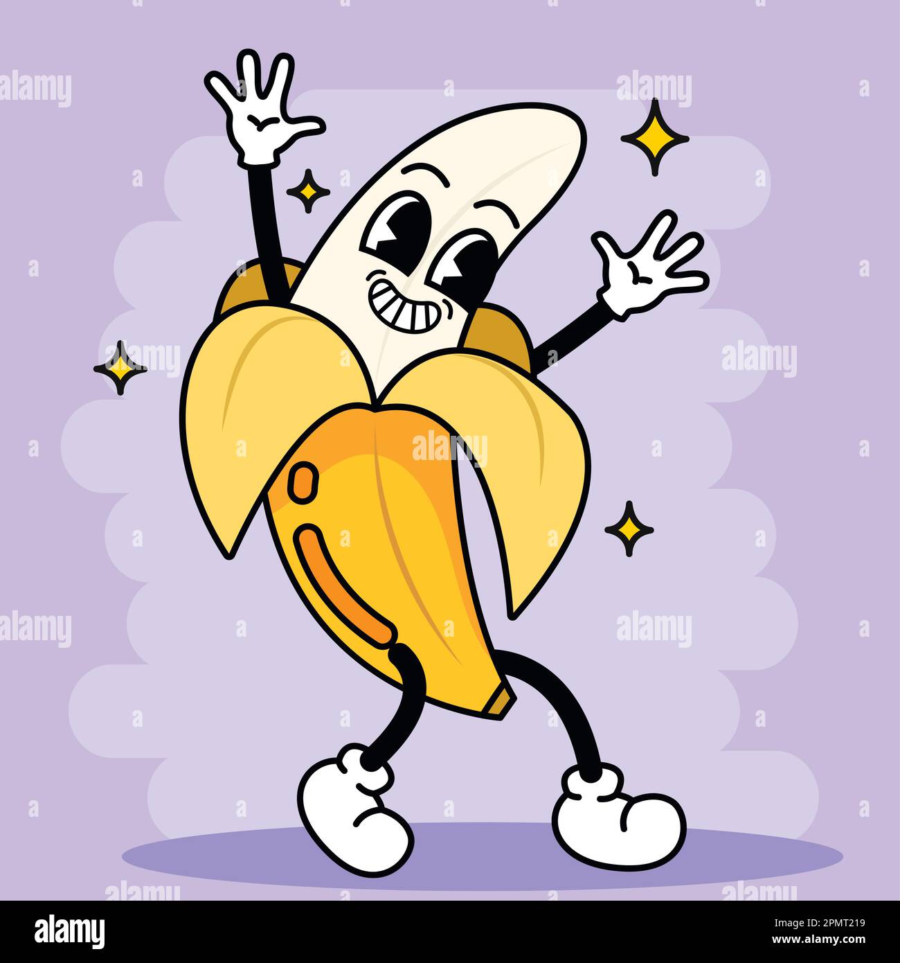 Isolated colored happy banana traditional cartoon character Vector ...