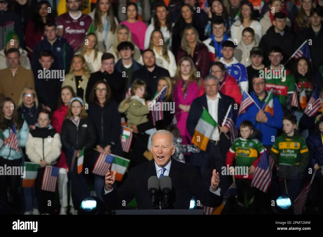 US President Joe Biden delivers a speech at St Muredach's Cathedral in ...