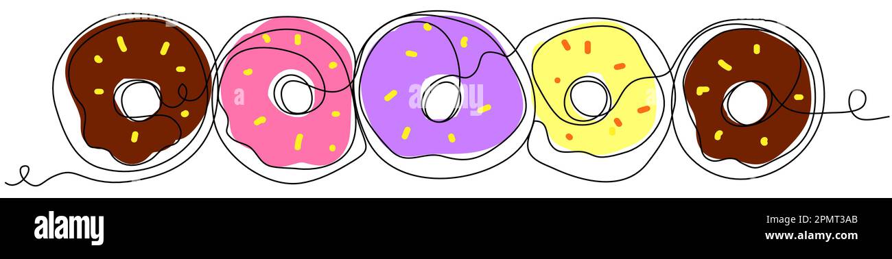 Multi-colored donuts in one line on a white background Stock Vector ...