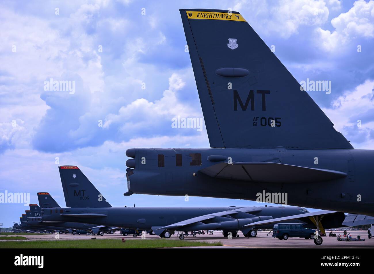 A row of B-52H Stratofortress bombers stand ready during Global Thunder ...