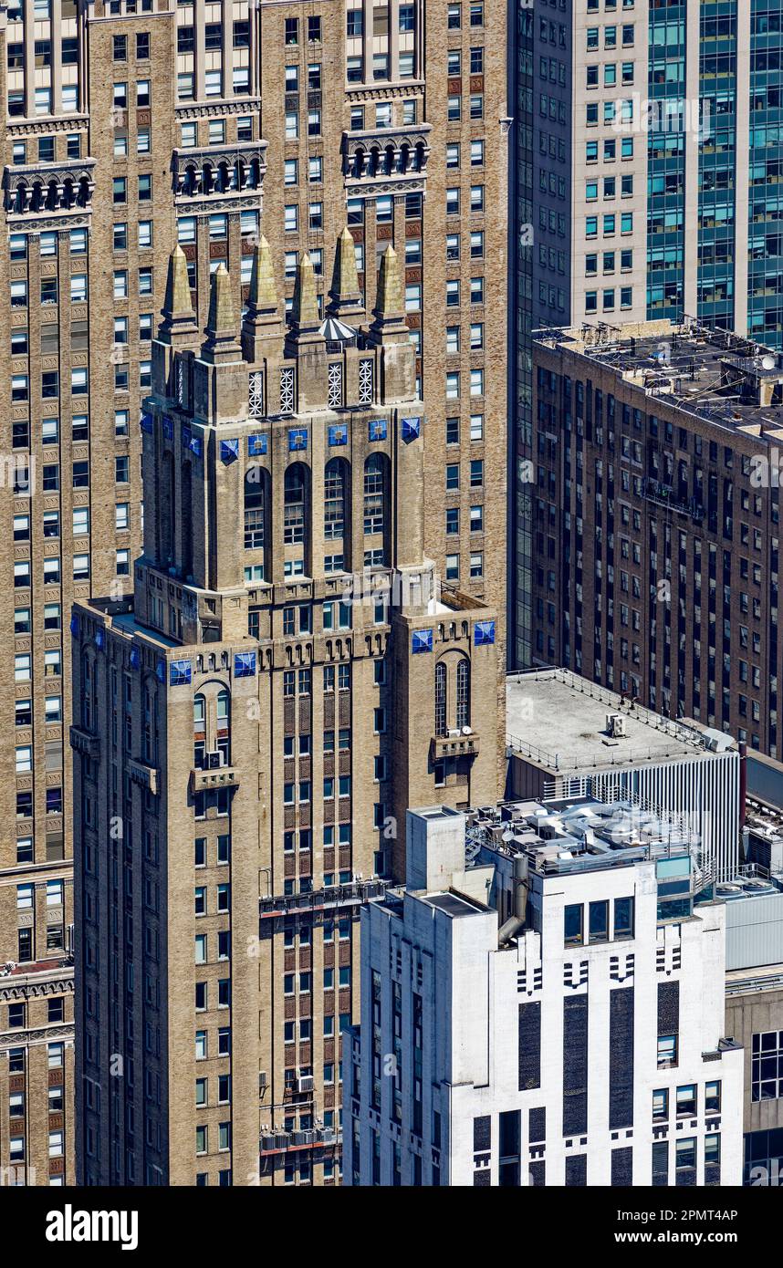 View from above: Cobalt blue terra cotta medallions mark the pinnacle ...