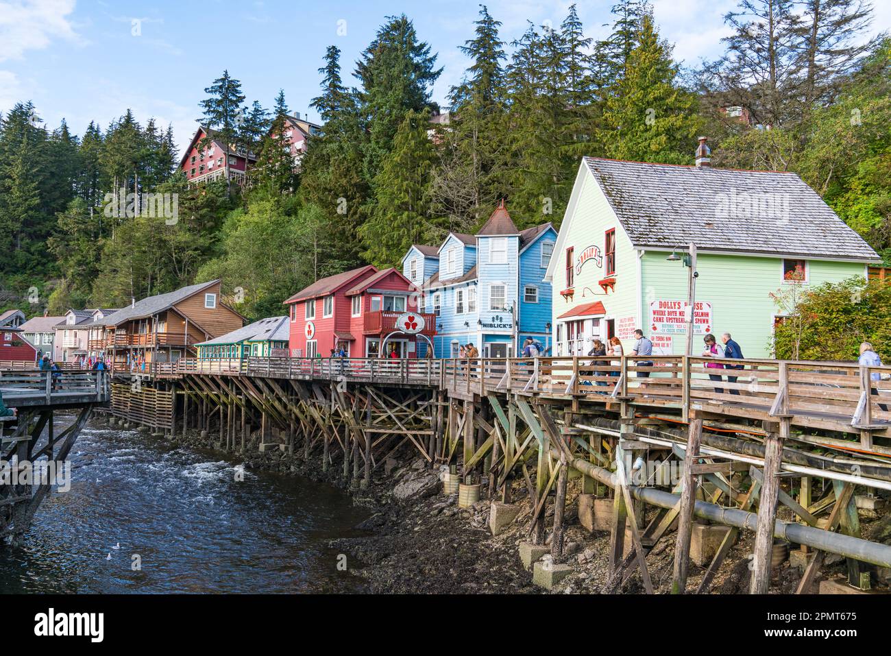 Ketchikan, AK - September 9, 2022: Old shops line Creek Street in the ...