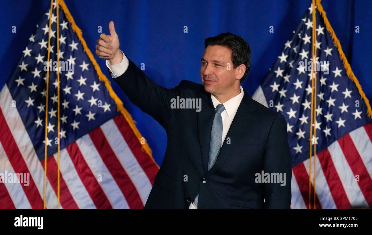 Florida Gov. Ron DeSantis flashes a thumbs-up following an address at a ...