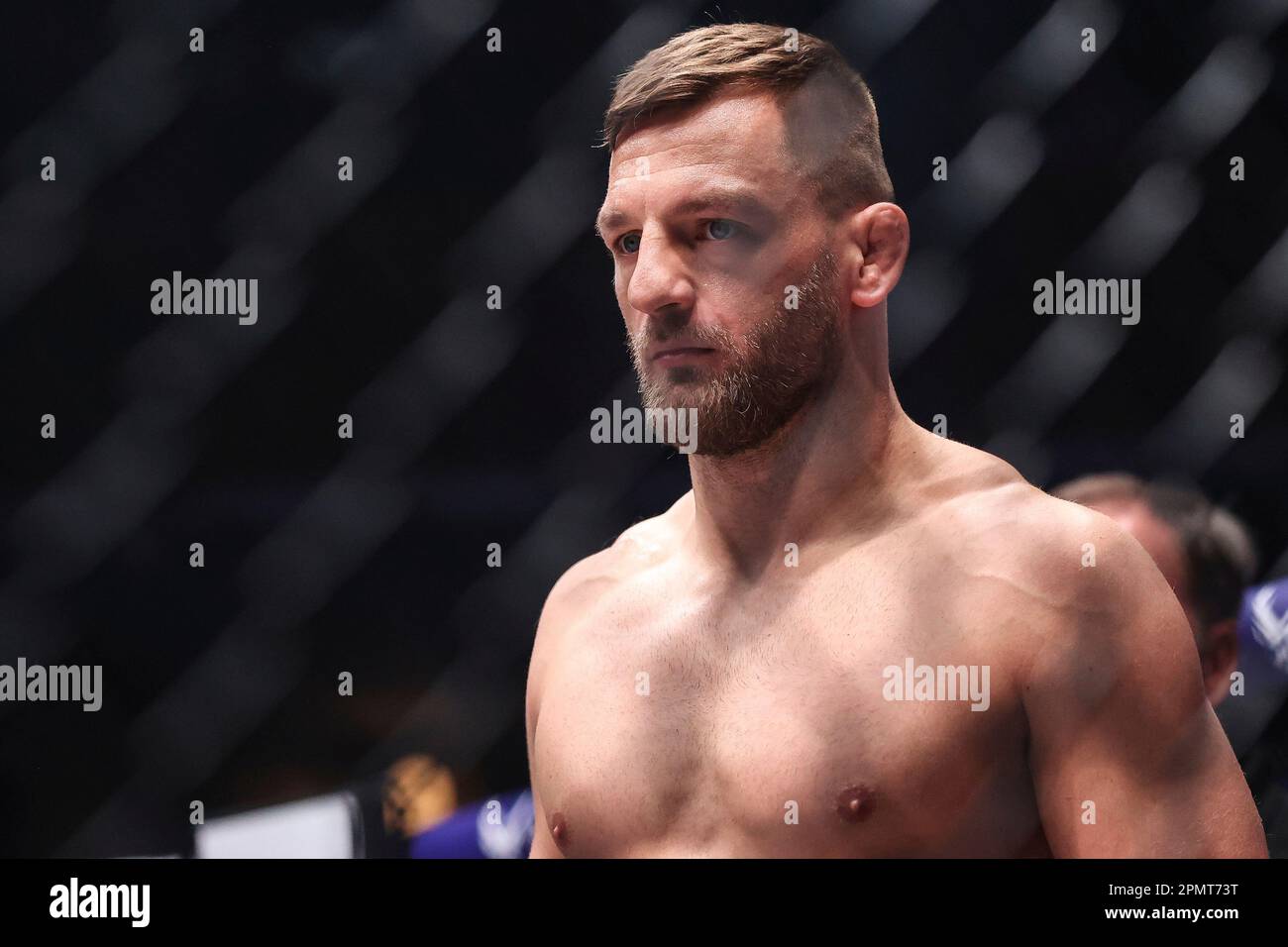 April 14, 2023: Welterweight David Zawada in the SmartCage prior to the ...