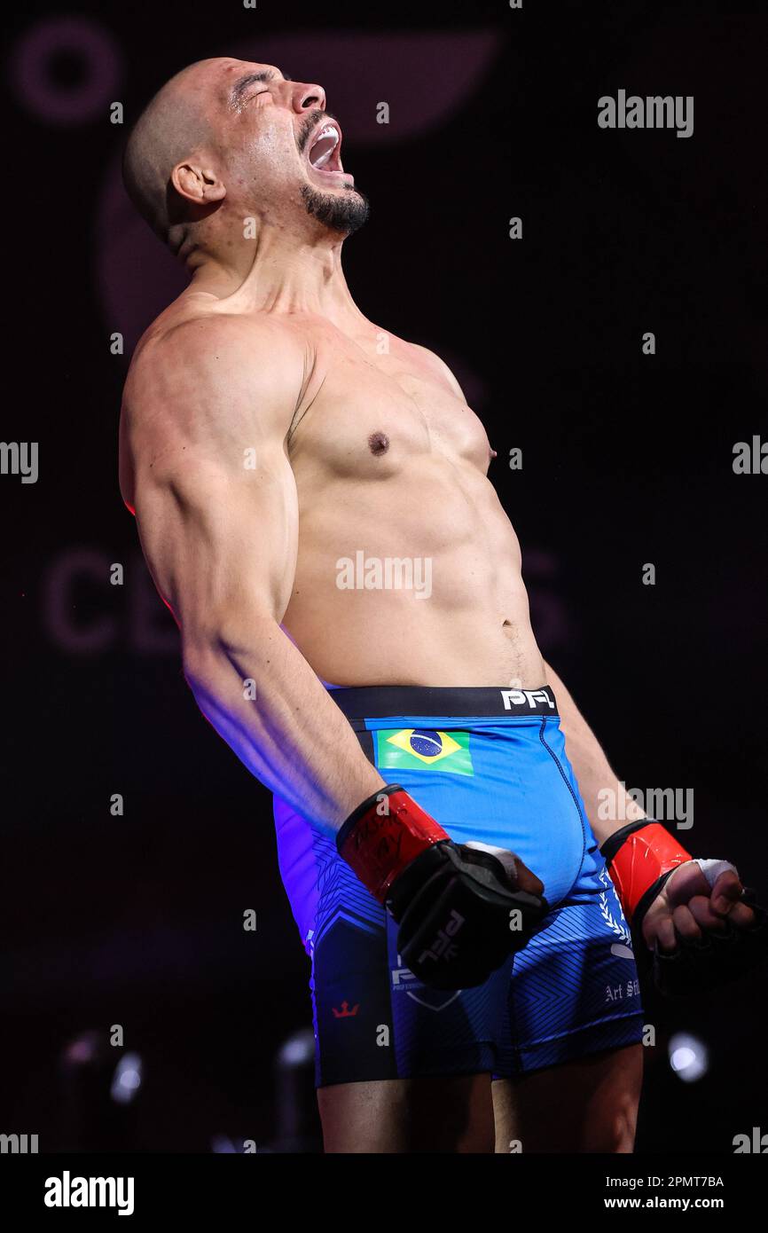 Las Vegas, NV, USA. 14th Apr, 2023. Welterweight Carlos Leal walks ...