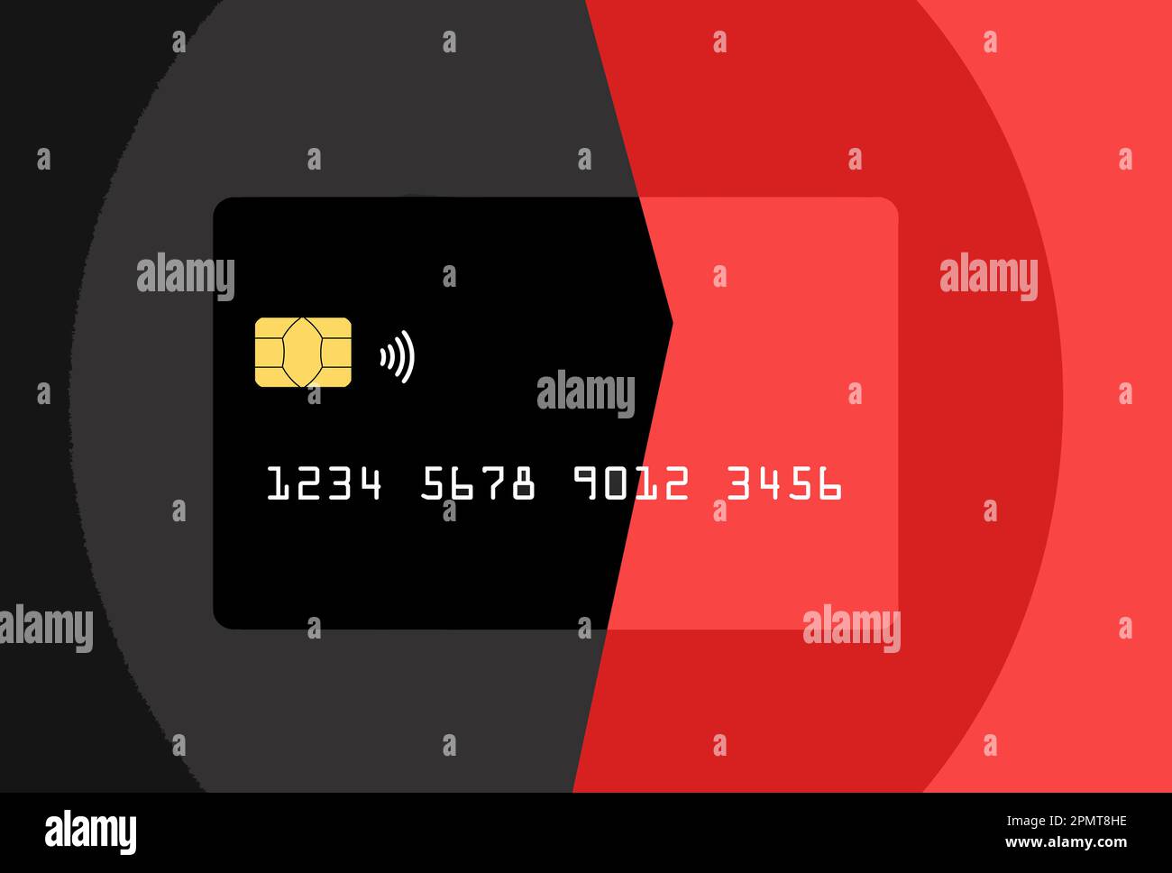 A red and black credit card or debit card that is generic is seen on a ...