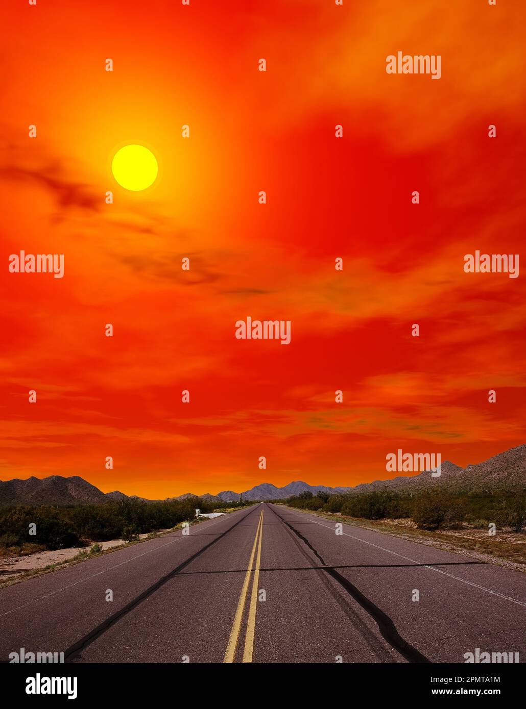 Sunset Sonora desert road in central Arizona USA Stock Photo - Alamy