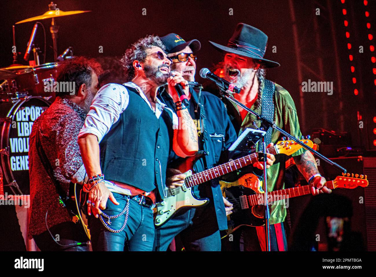 Caballeros de la Quema rock band and León Gieco during a live show at ...