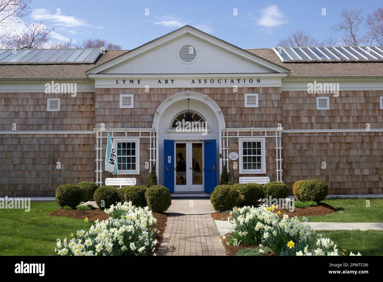 Exterior of Lyme Art Association building during early spring with ...