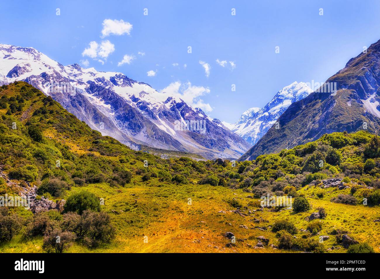 Hooker Valley track in Mt Cook Aoraki national park of New Zealand ...