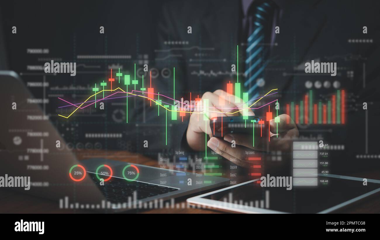 Stock market graph and indicator, candlestick chart and stock trading ...