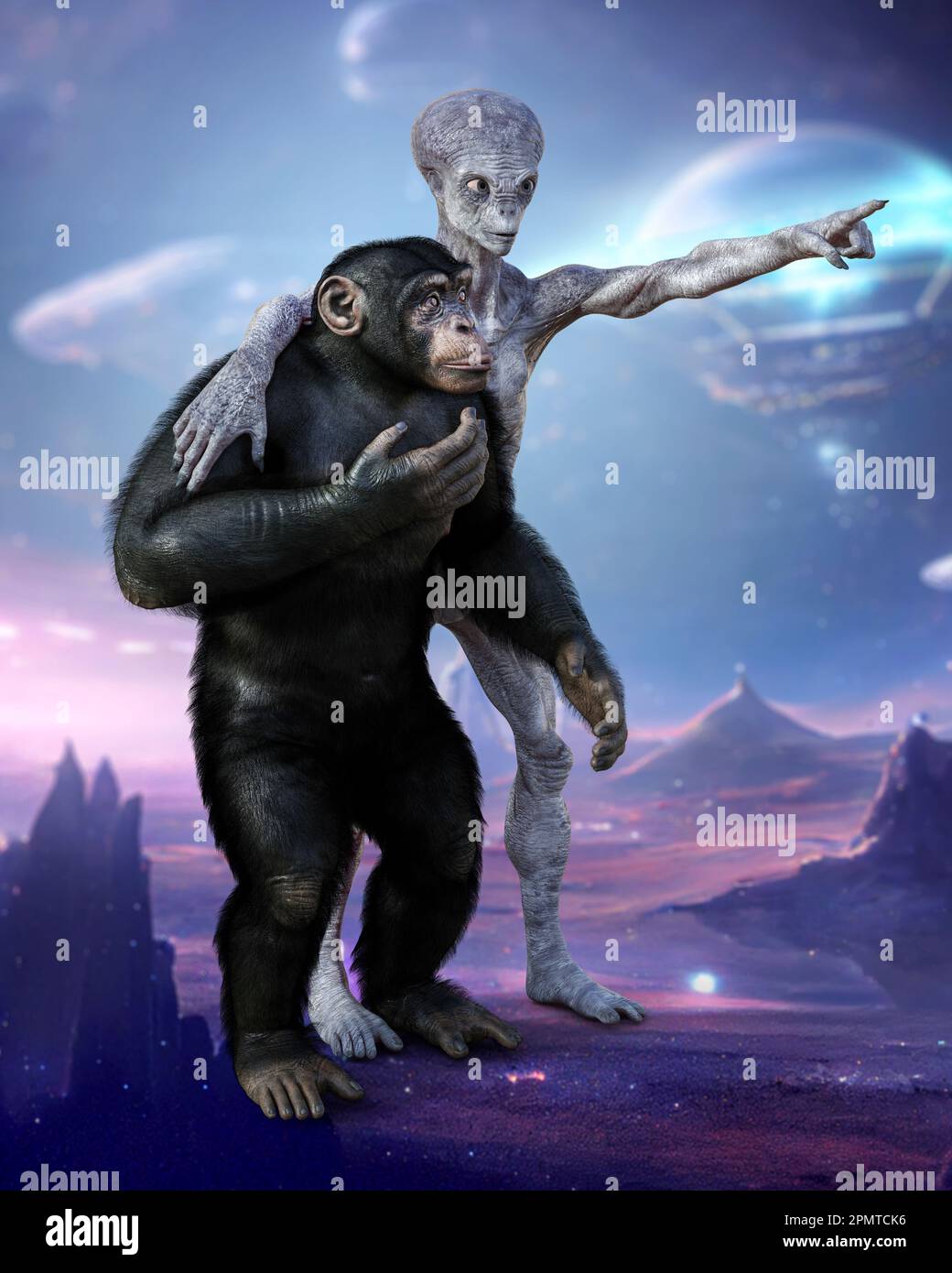 Alien and chimpanzee, illustration Stock Photo - Alamy