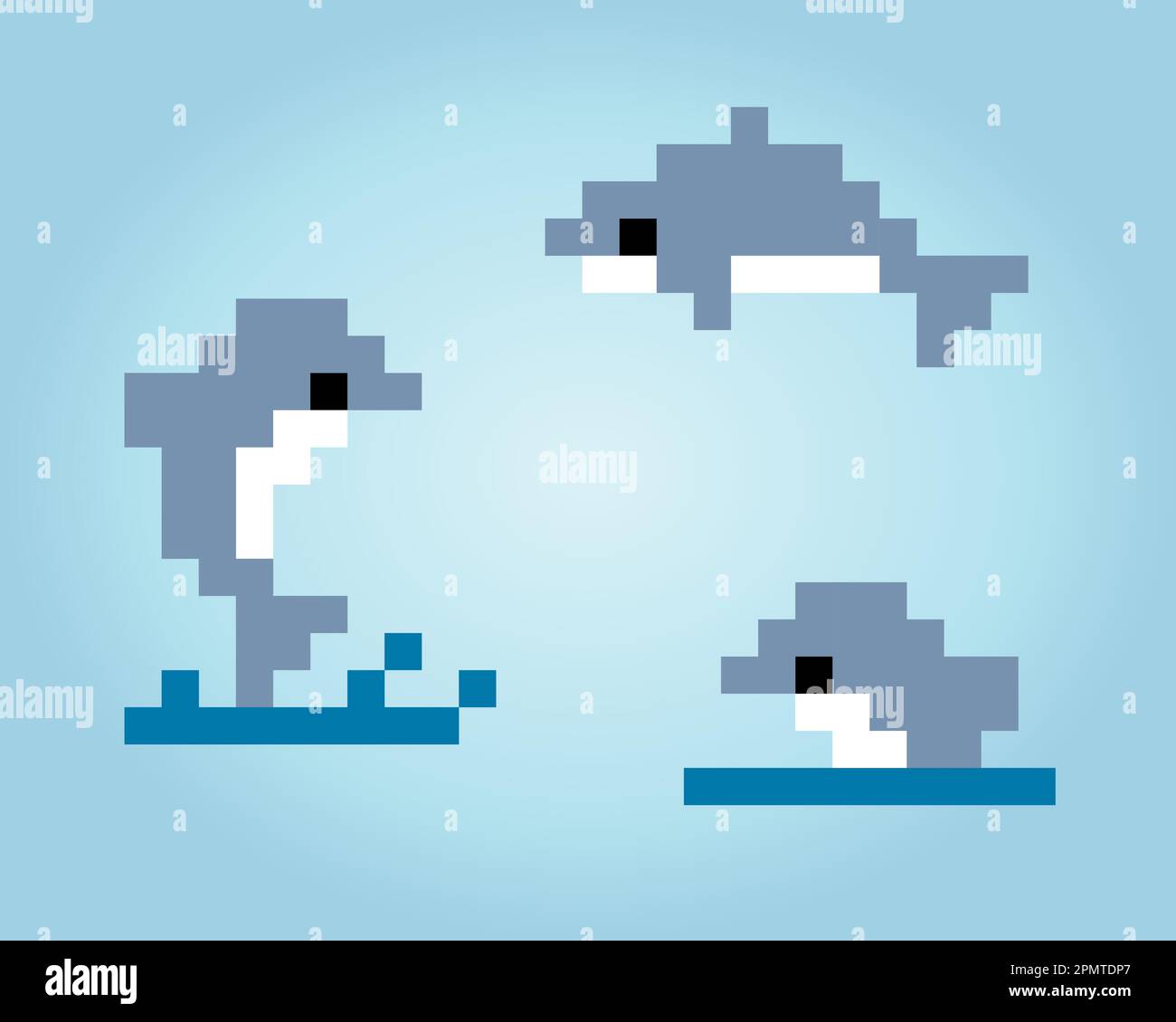 8 bit pixel dolphins. Animals for asset games in vector illustrations. Cross Stitch pattern ...
