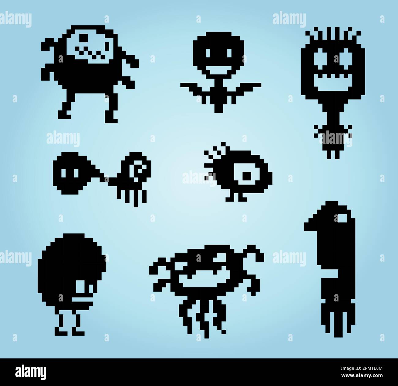 Doodles 8-bit pixel monster, illustration of pixel art vector. Cute ...