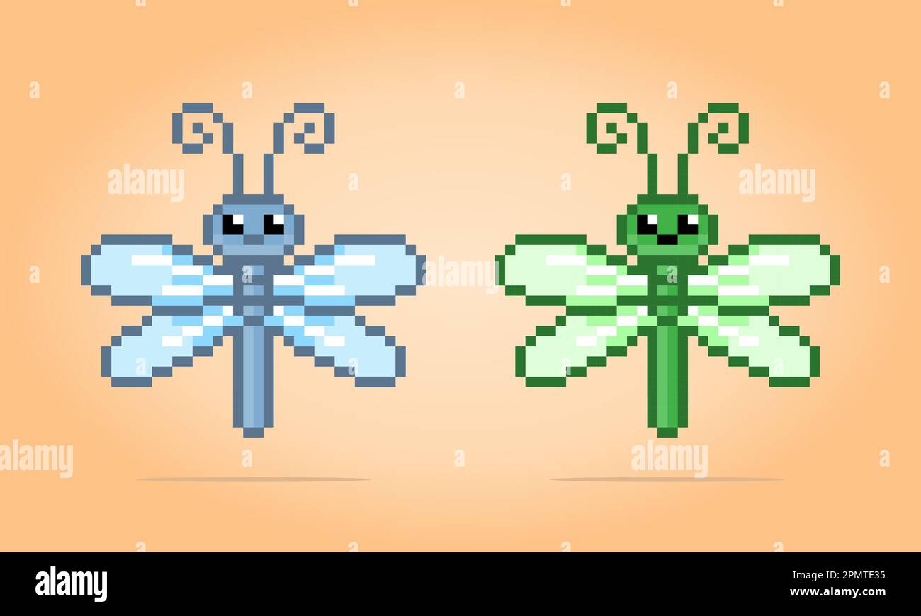 Pixel 8 bit dragonfly. Animal pixels for game assets in vector illustration Stock Vector Image ...