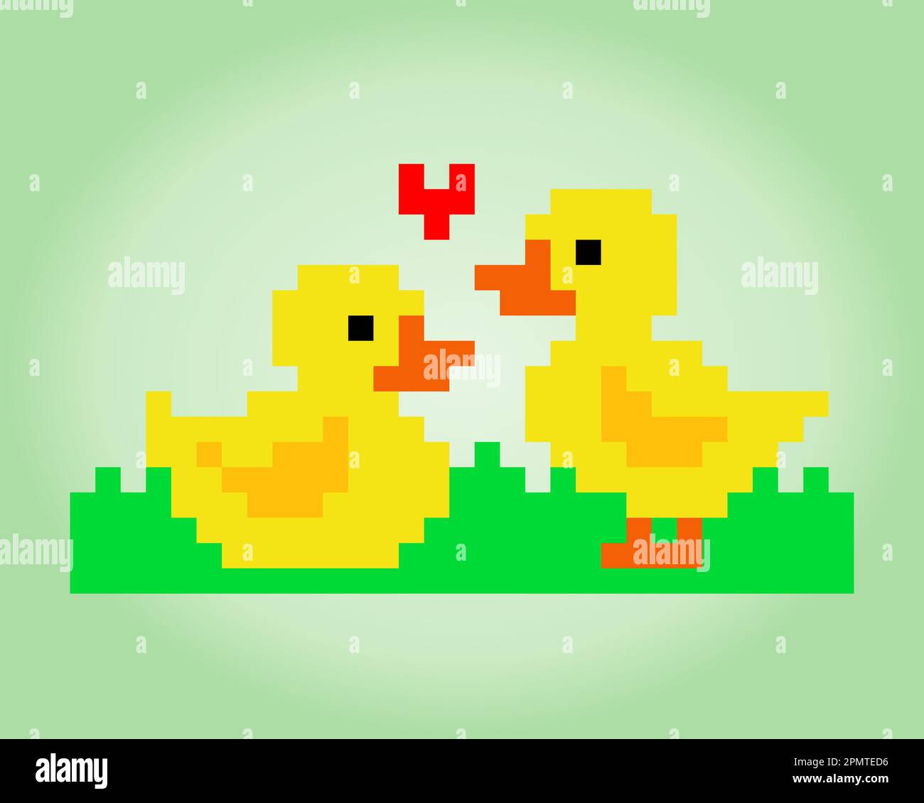 8-bit pixel duck couple fall in love. Animal game assets in vector illustrations Stock Vector ...