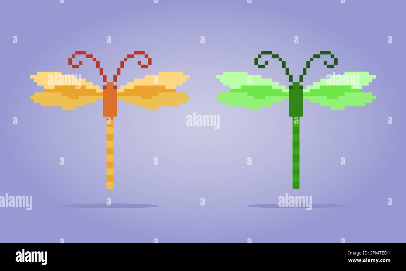 Pixel 8 bit dragonfly. Animal pixels for game assets in vector ...
