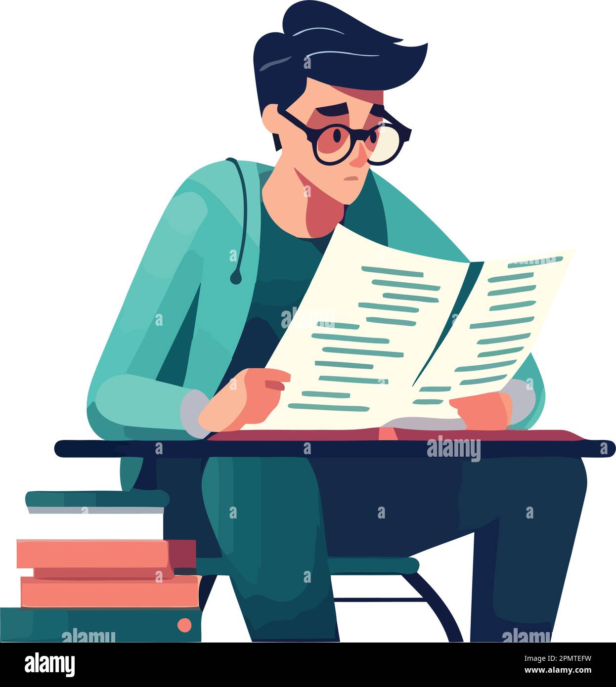 man sitting at desk reading a documents Stock Vector Image & Art - Alamy