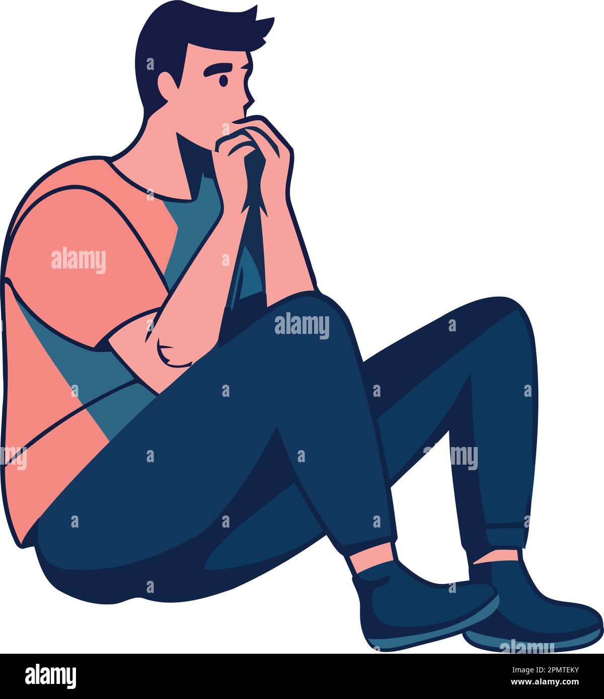 One tired man sitting, hand on head Stock Vector Image & Art - Alamy