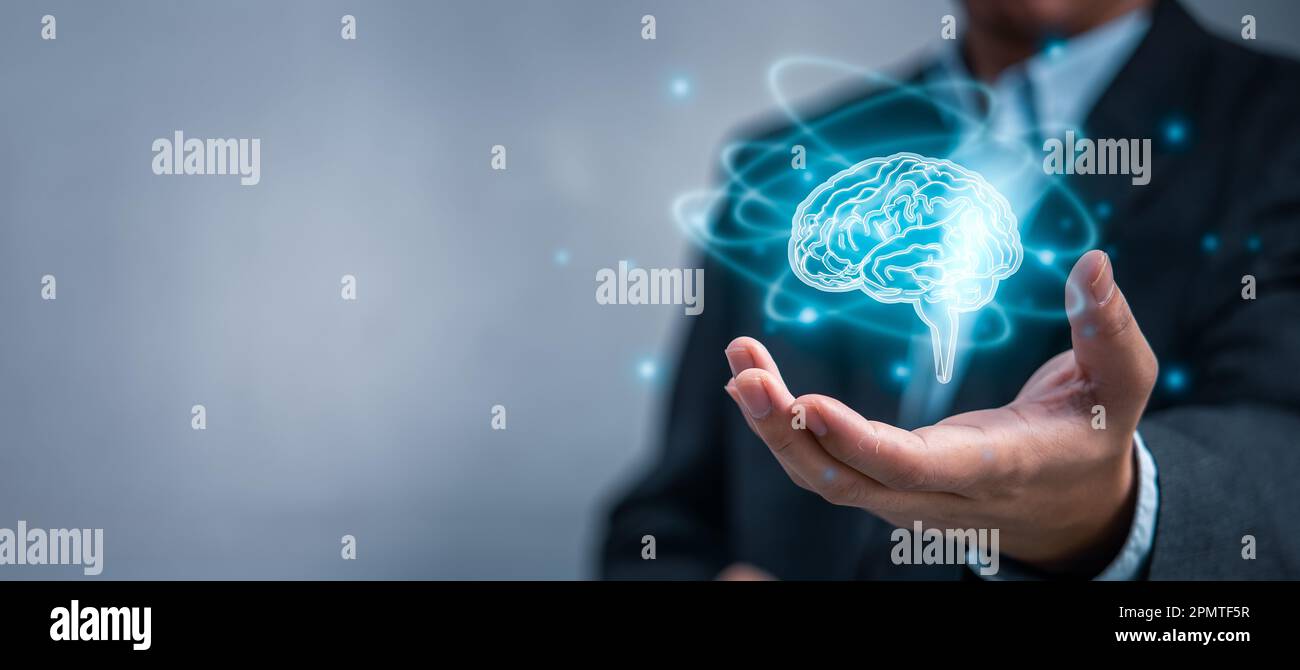 Hand touching brain of AI, Artificial Intelligence and machine learning ...