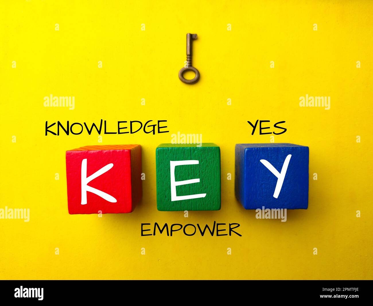 Colored wooden block with the word KNOWLEDGE EMPOWER YOU on yellow ...