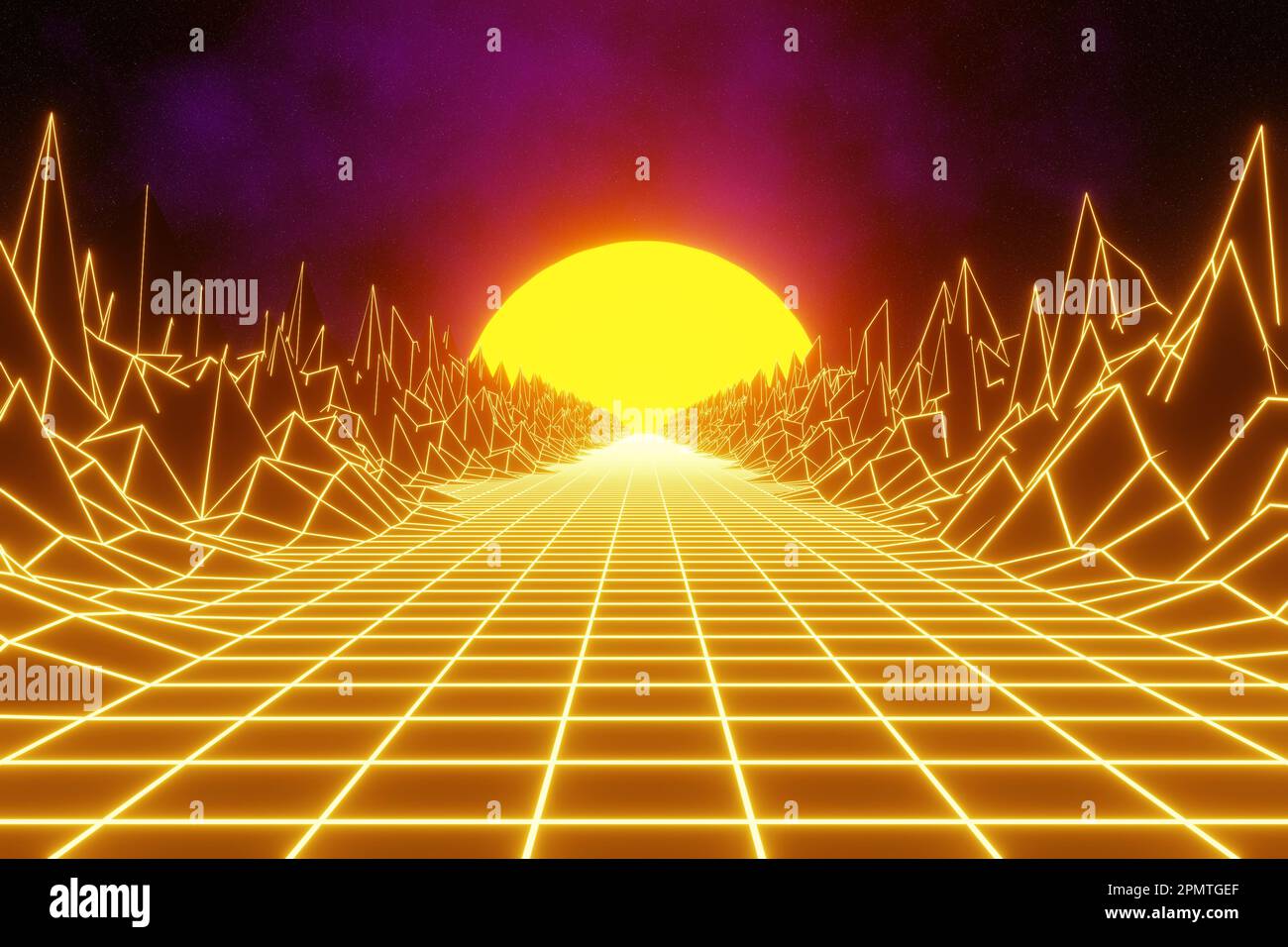 Orange retro futuristic technology background 3d render, 80s retro ...