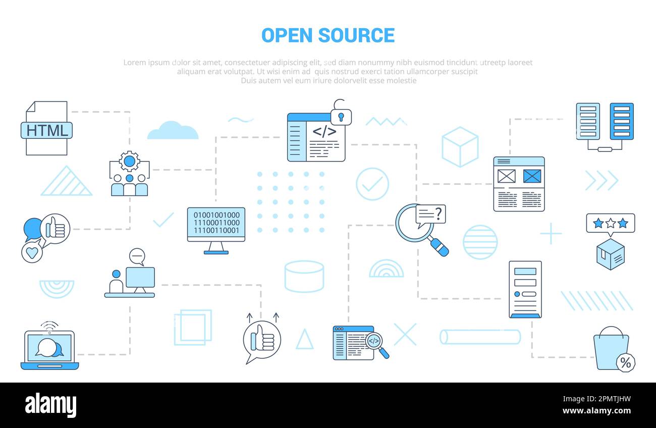 open source concept with icon set template banner with modern blue ...