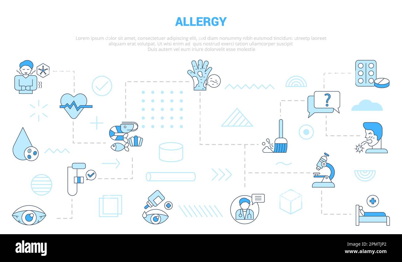 allergy concept with icon set template banner with modern blue color ...