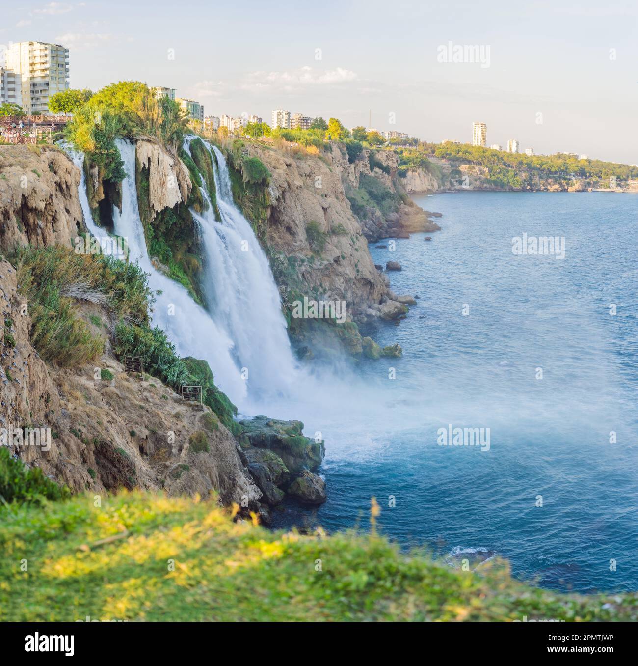 Lower Duden Falls drop off a rocky cliff falling from about 40 m into ...