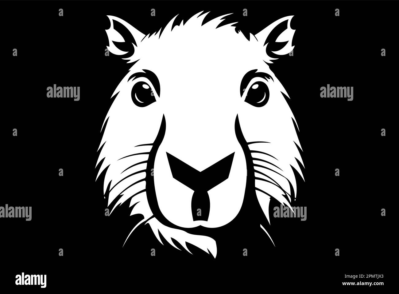 animal mammal capybara head in black and white minimalistic vector ...