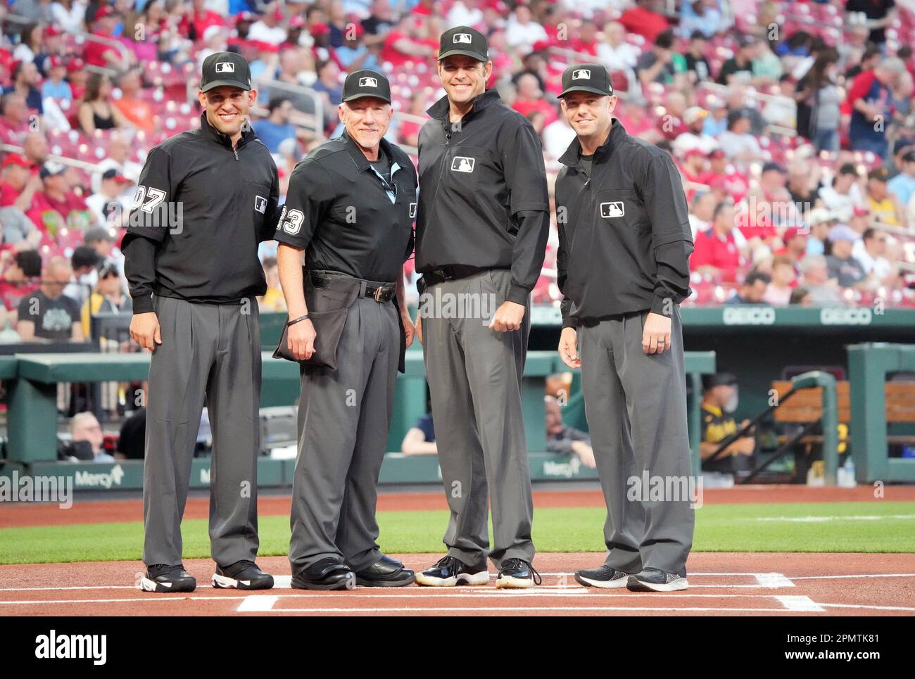 St. Louis, United States. 14th Apr, 2023. Umpires (L to R) Dan Merzel ...