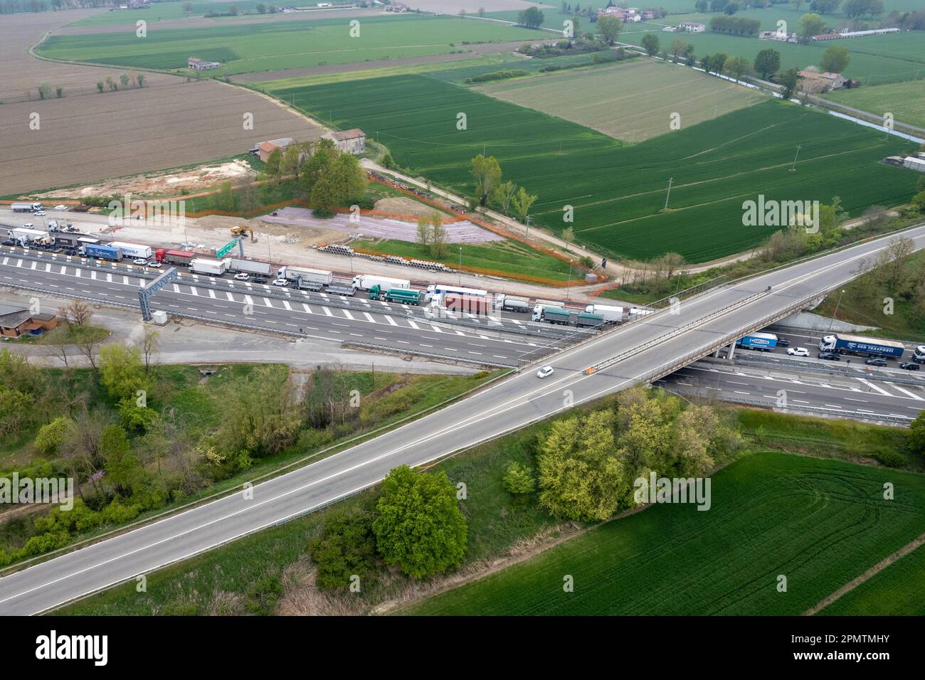 Piacenza, Italy - 13 April 2023 Traffic jam on highway during rush hou ...