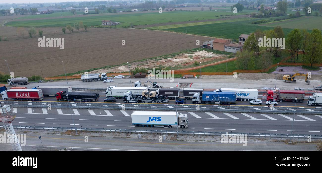 Piacenza, Italy - 13 April 2023 Traffic jam on highway during rush hou ...