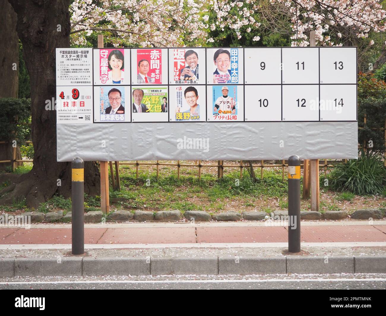 CHIBA, JAPAN - April 4, 2023: A notice board in Ichikawa City with ...