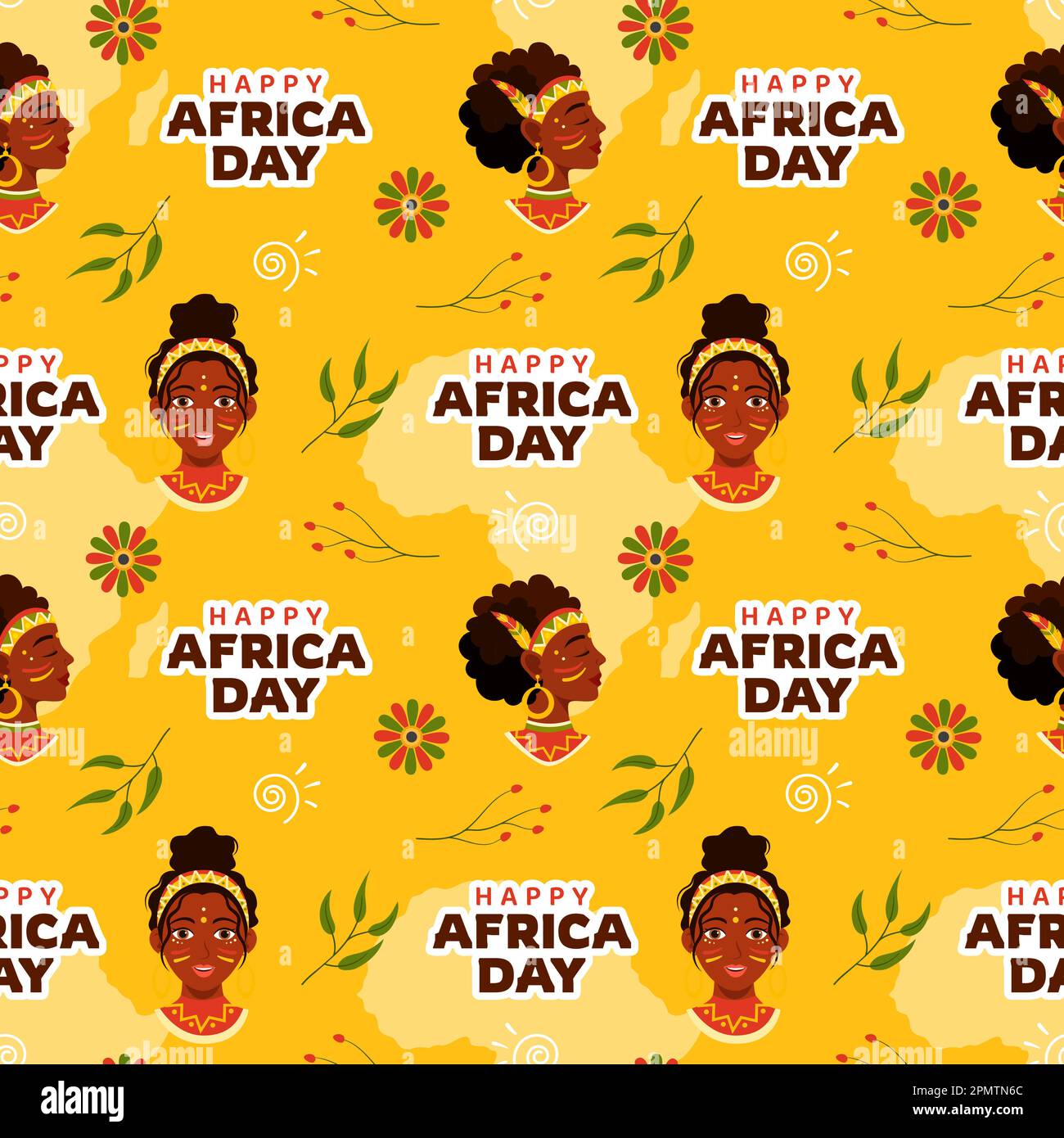 Happy Africa Day Seamless Pattern Design with Culture African Tribal ...