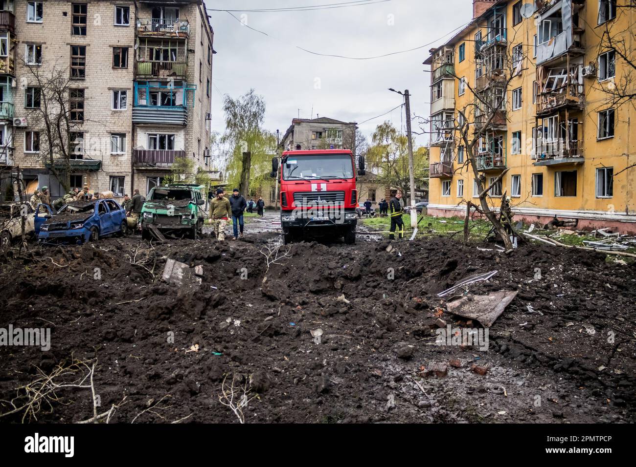 A building in a residential area of Sloviansk was hit head-on by an ...