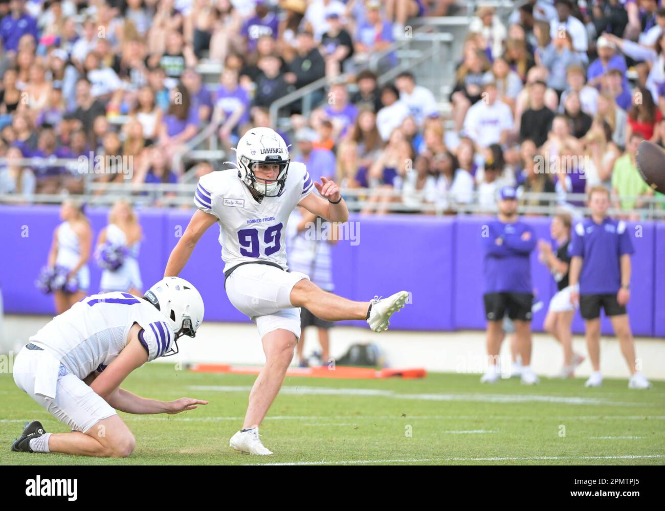 Fort Worth, Texas, USA. 14th Apr, 2023. TCU Horned Frogs place kicker ...