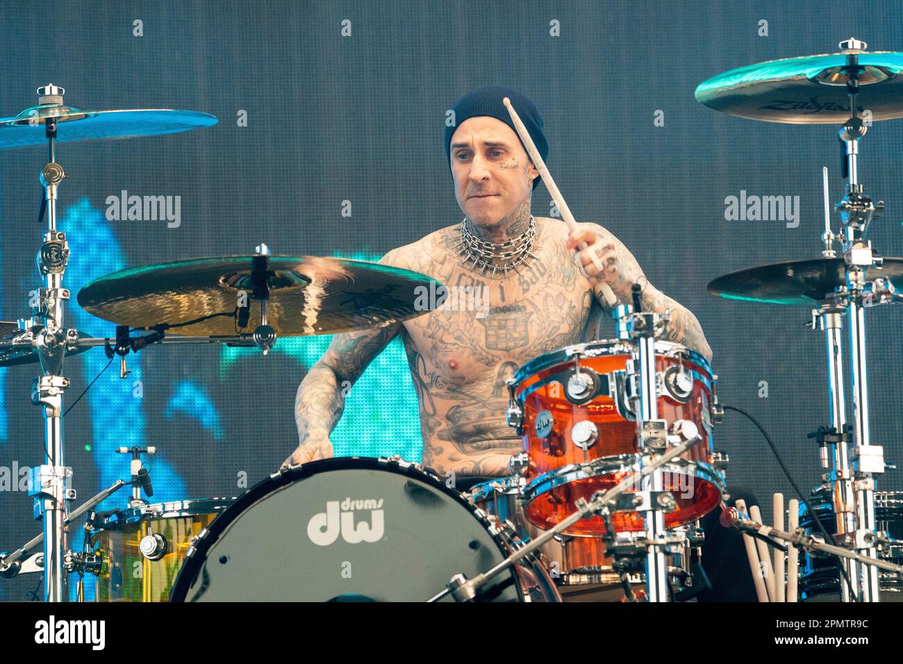 Travis Barker of Blink-182 performs at the Coachella Music & Arts ...