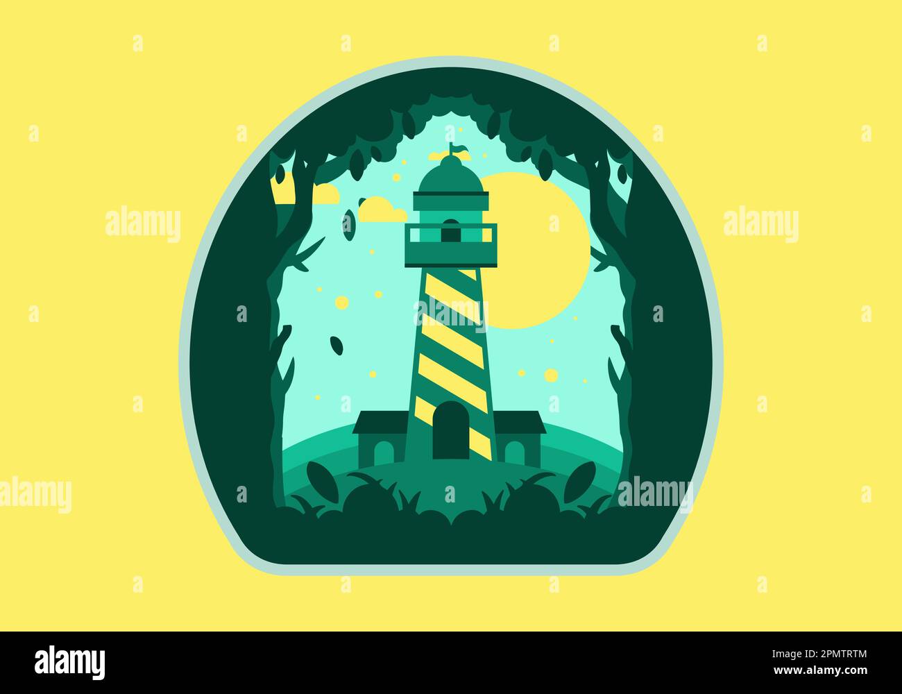 Colorful flat illustration design of lighthouse in the forest Stock ...